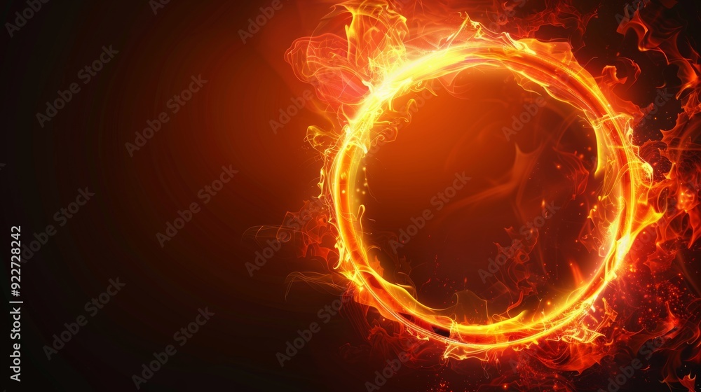 Fire circle frame. Flame light ring background. Ignite round fiery with ...