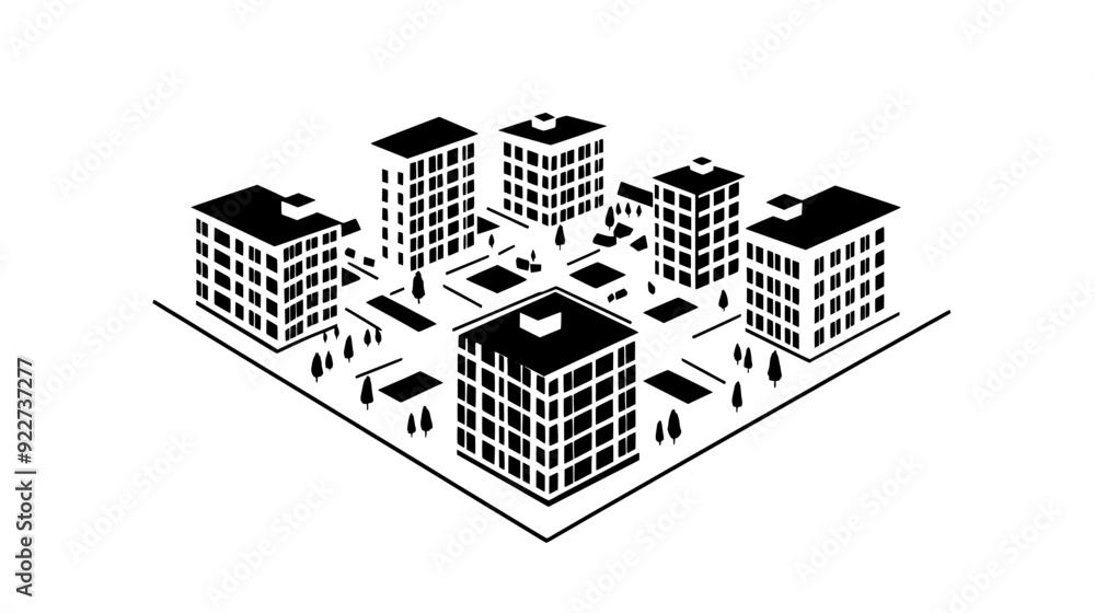 Complex of low-rise buildings with a central courtyard and evenly ...