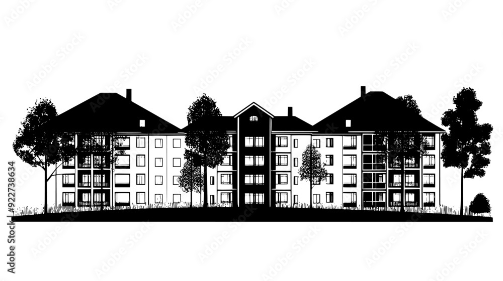 Nursing home with residential rooms, common areas, and landscaped ...