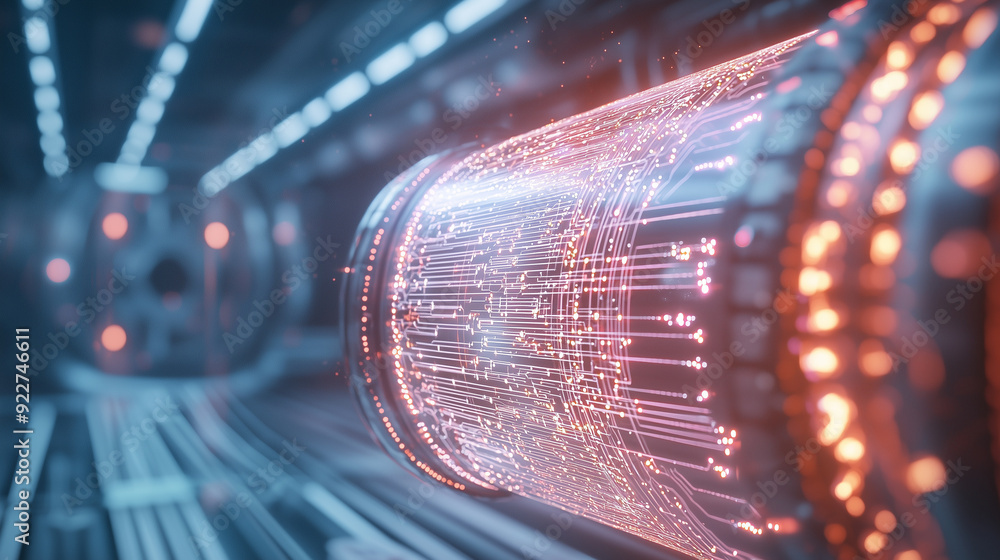 A high-tech visualization of a battery encased in swirling digital ...