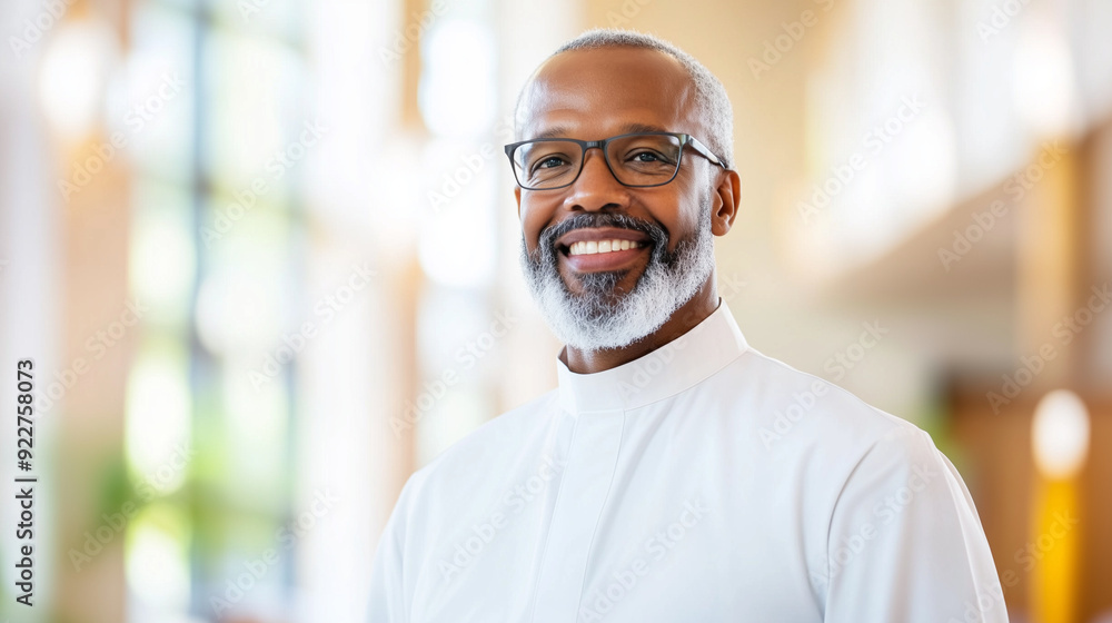 Thoughtful religious leader leading a community event in a bright ...