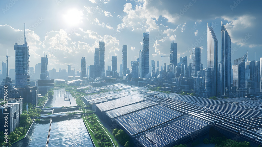 Solar Energy Powering a High-Tech City - A visual of a futuristic city ...