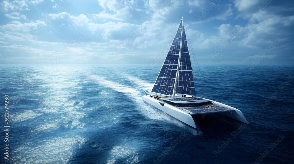 Solar Panels on a Yacht Sailing the Ocean - An illustration of a yacht ...