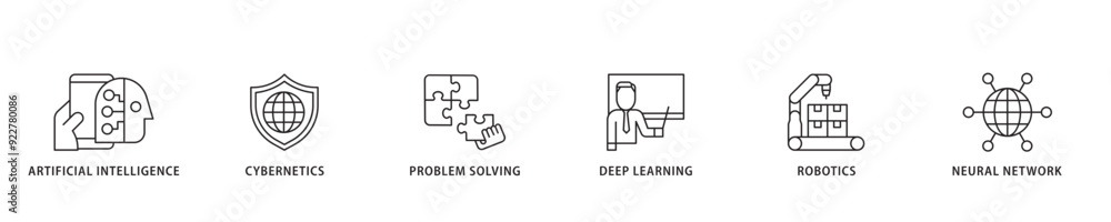 AI icon sett lineal illustration concept with icon of cybernetics ...