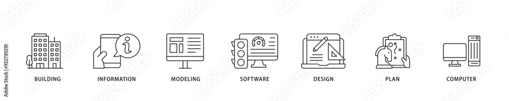 BIM icon sett lineal illustration concept with icon of building ...