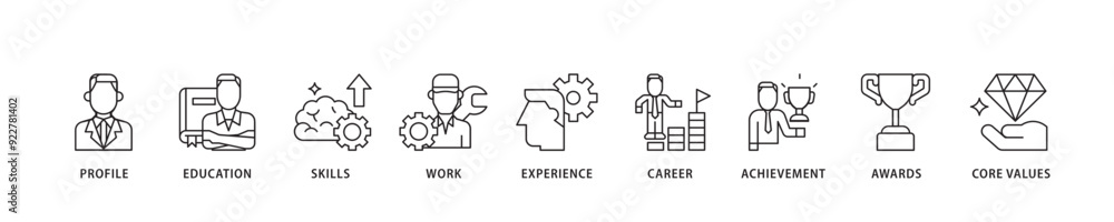 Resume icon sett lineal illustration concept with icon of profile ...