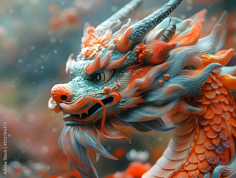 Auspicious Dragon in 3D Art: A three-dimensional auspicious dragon with ...