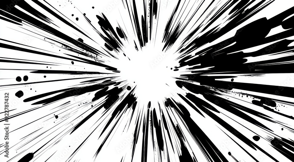 This captivating artwork features a striking black and white burst ...