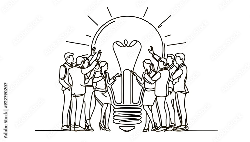 Continuous Single Line Drawing Of Team of Professionals working ...