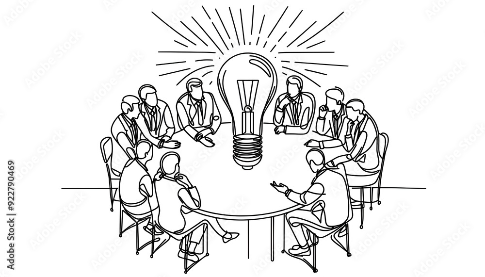 Continuous Single Line Drawing Of Team of Professionals working ...