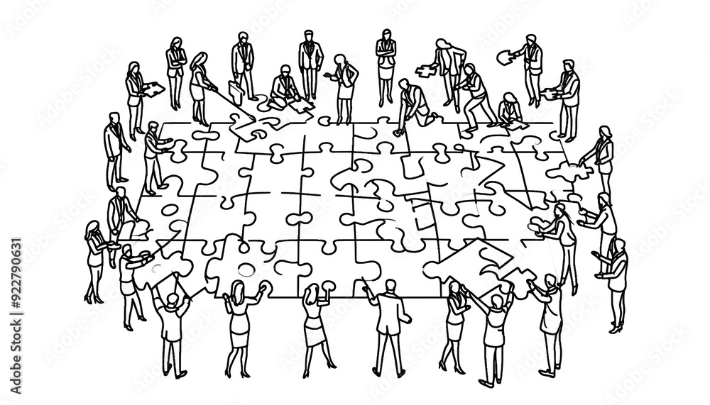 Continuous Single Line Drawing Of Team of Professionals working ...