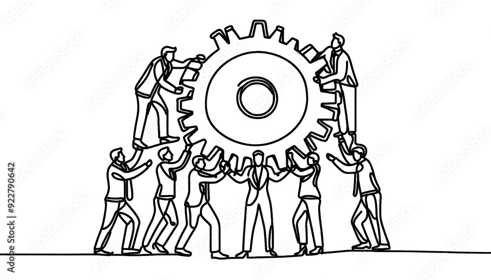 Continuous Single Line Drawing Of Team of Professionals working ...