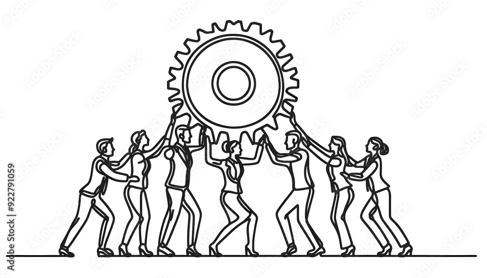 Continuous Single Line Drawing Of Team of Professionals working ...