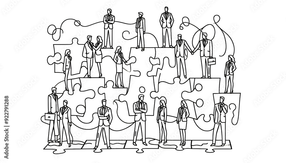 Continuous Single Line Drawing Of Team of Professionals working ...