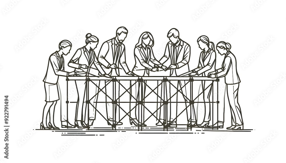 Continuous Single Line Drawing Of Team of Professionals working ...