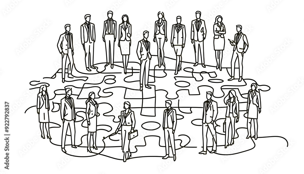 Continuous Single Line Drawing Of Team of Professionals working ...