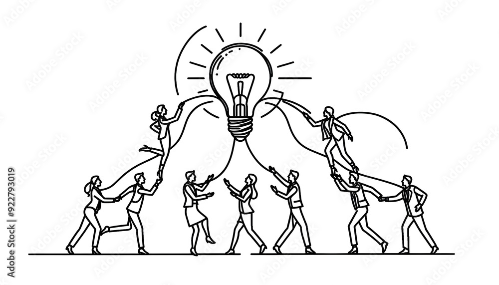 Continuous Single Line Drawing Of Team of Professionals working ...