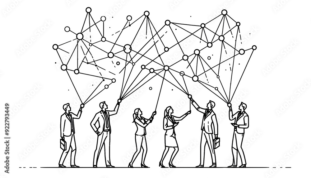 Continuous Single Line Drawing Of Team of Professionals working ...