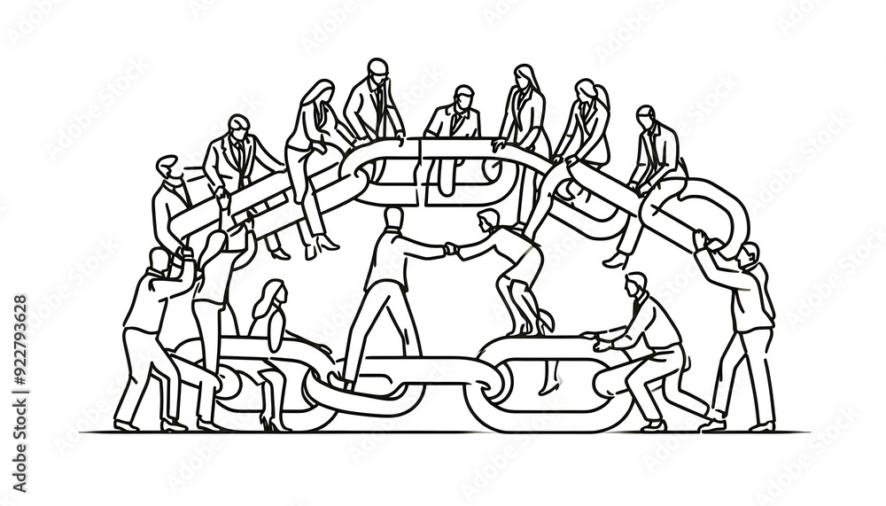 ภาพประกอบสต็อก Continuous Single Line Drawing Of Team of Professionals ...