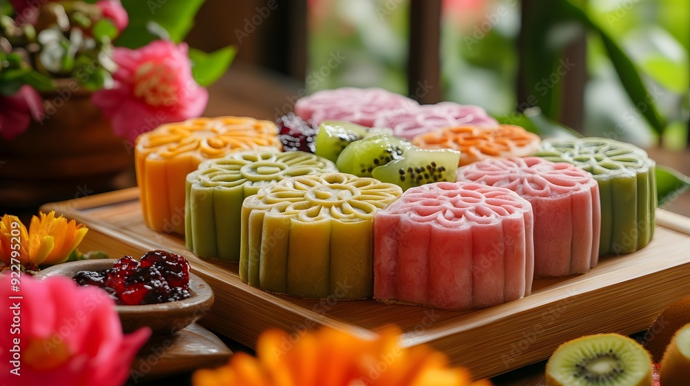 Traditional Chinese snow skin mooncakes for mid autumn festival with ...