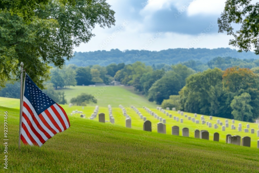 Patriotic Tribute: American Flag Waves Gracefully at a Military ...