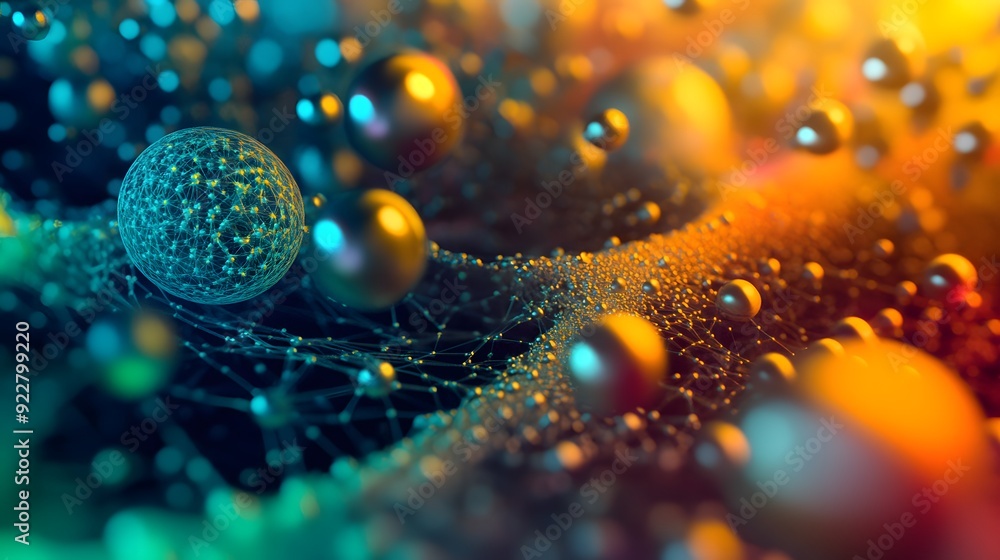 An abstract representation of nanotechnology with microscopic particles ...