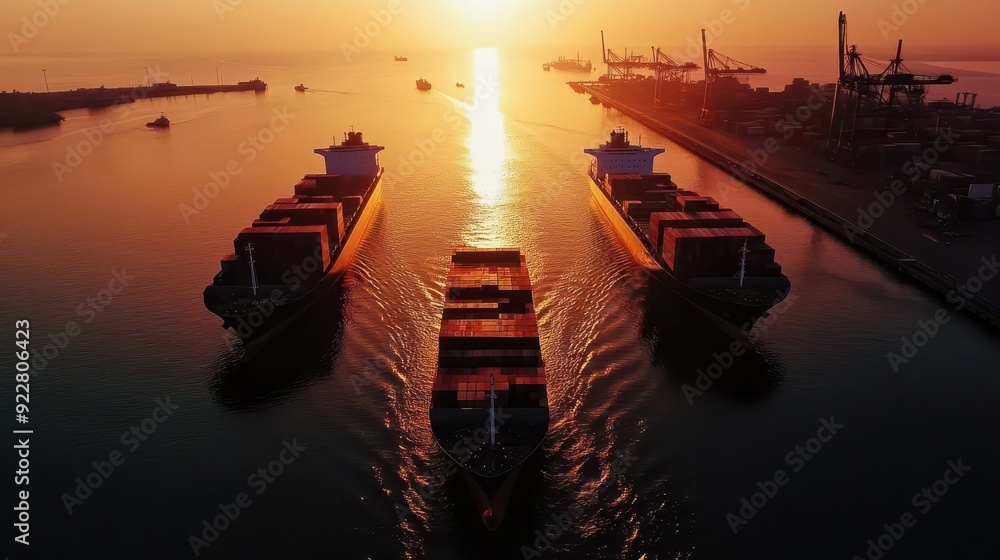 Cargo ships, vibrant port activity, maritime transport, global trade ...
