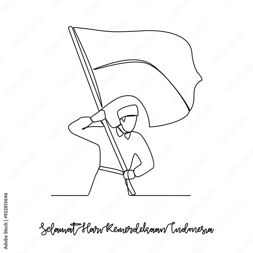 One continuous line drawing of Indonesia independence day on August ...