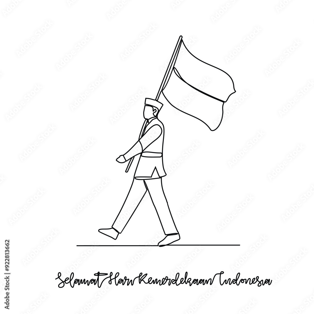 One continuous line drawing of Indonesia independence day on August ...