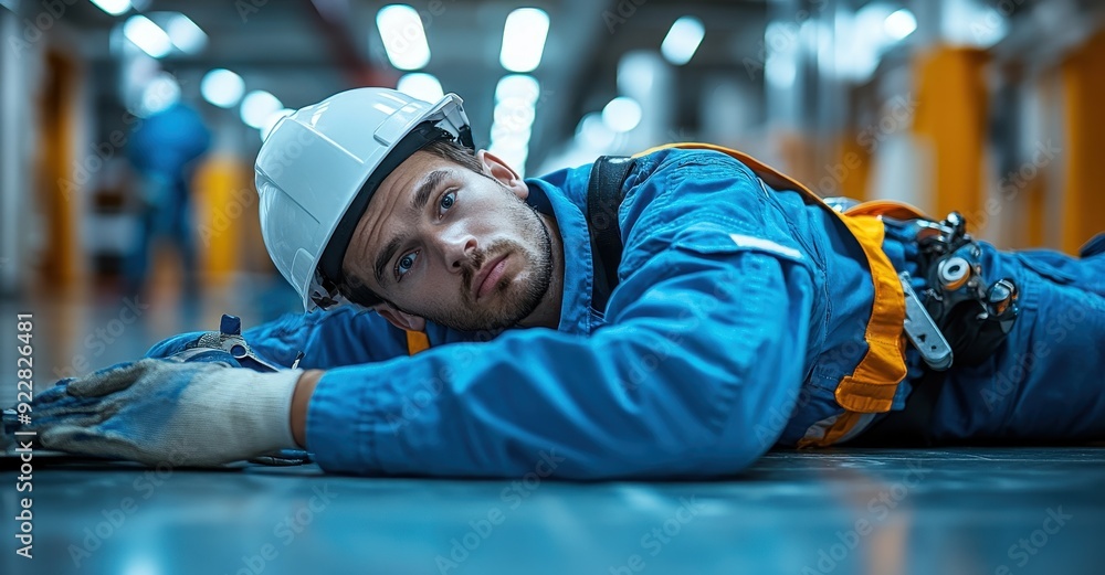 Young Male Worker Lying on Floor with Tools After Accident in Office ...