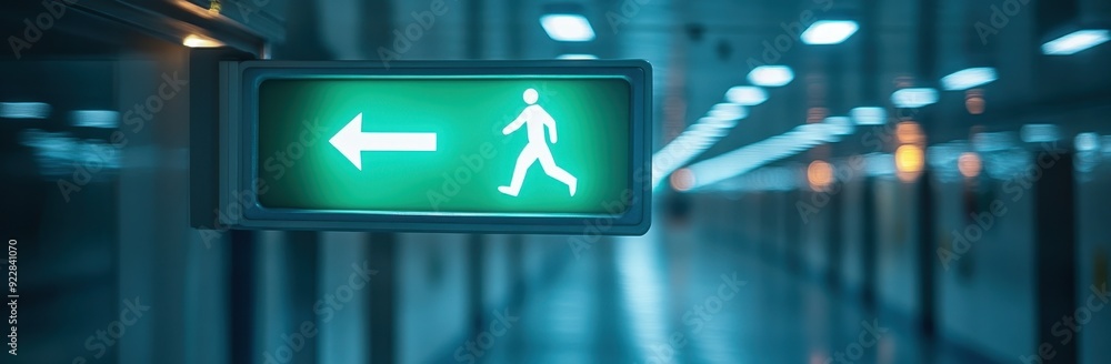 Green Emergency Sign With Right Arrow And Running Man Symbol On White