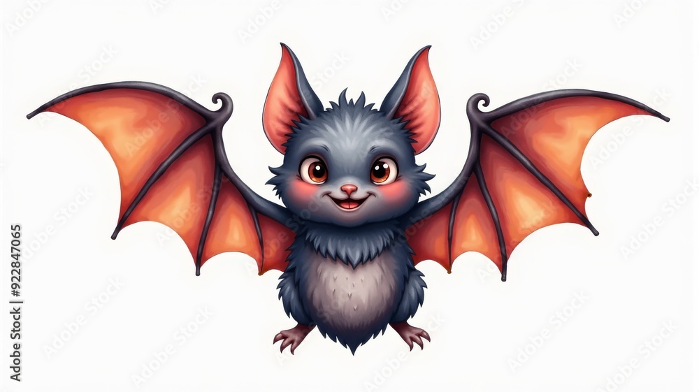 Cute Cartoon Bat Illustration with Orange Wings - Adorable Animal ...