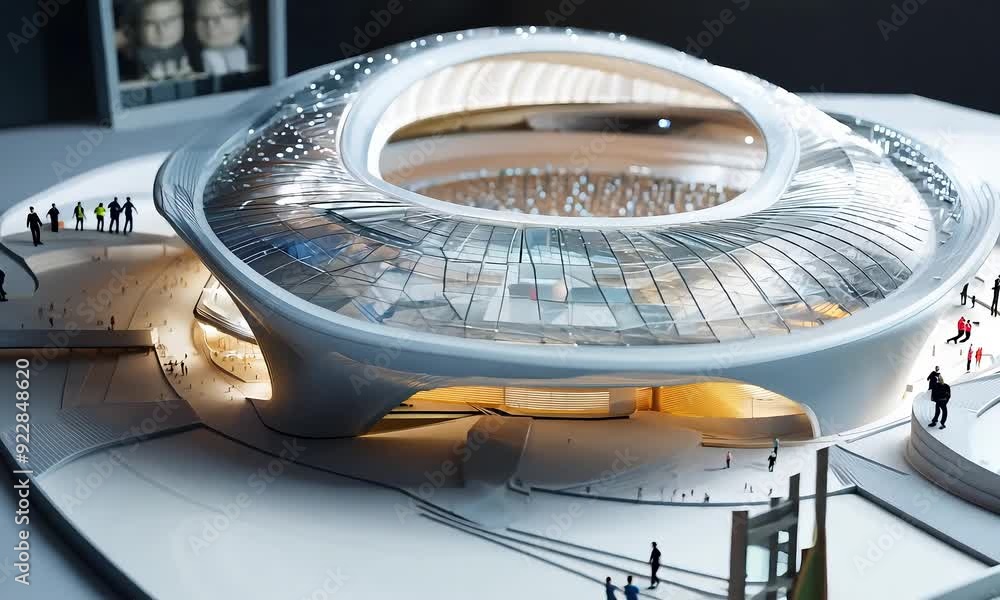 Futuristic architectural model of modern stadium design with ai ...