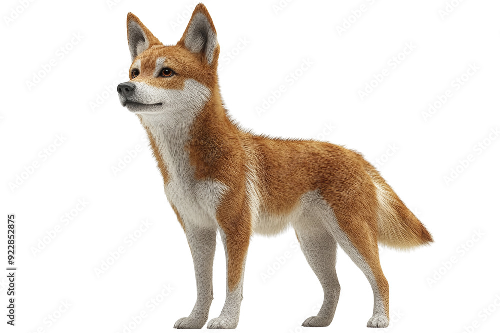 Cute Dingo: A dingo standing alert with its ears perked up against a ...