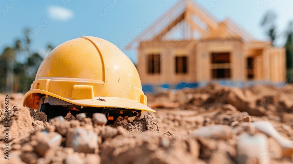 Residential construction site with new homes being built in a deep ...