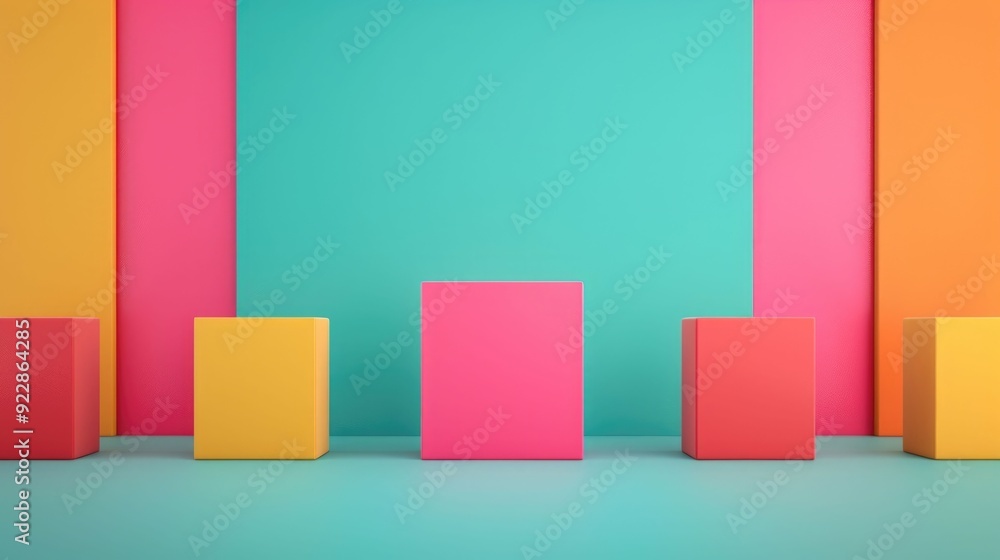 Vibrant minimalist compositions of 3D cubes shapes and geometric ...