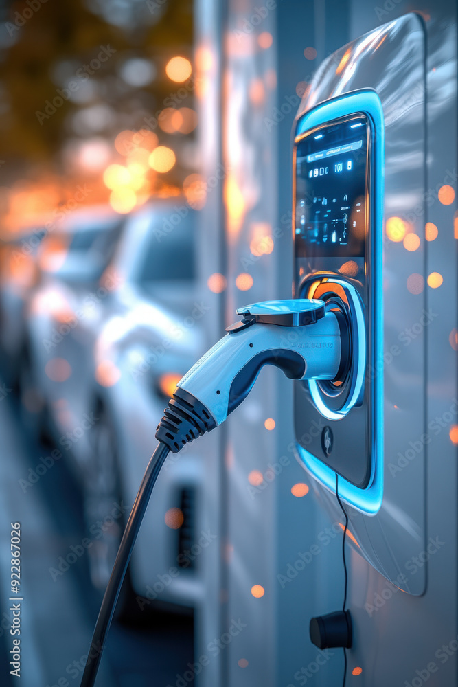 eco-friendly transportation, Close-up view of a charging station ...
