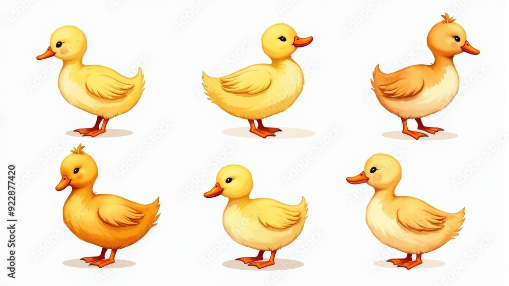 Adorable Ducklings Illustration in Various Poses - Cute Yellow Baby ...