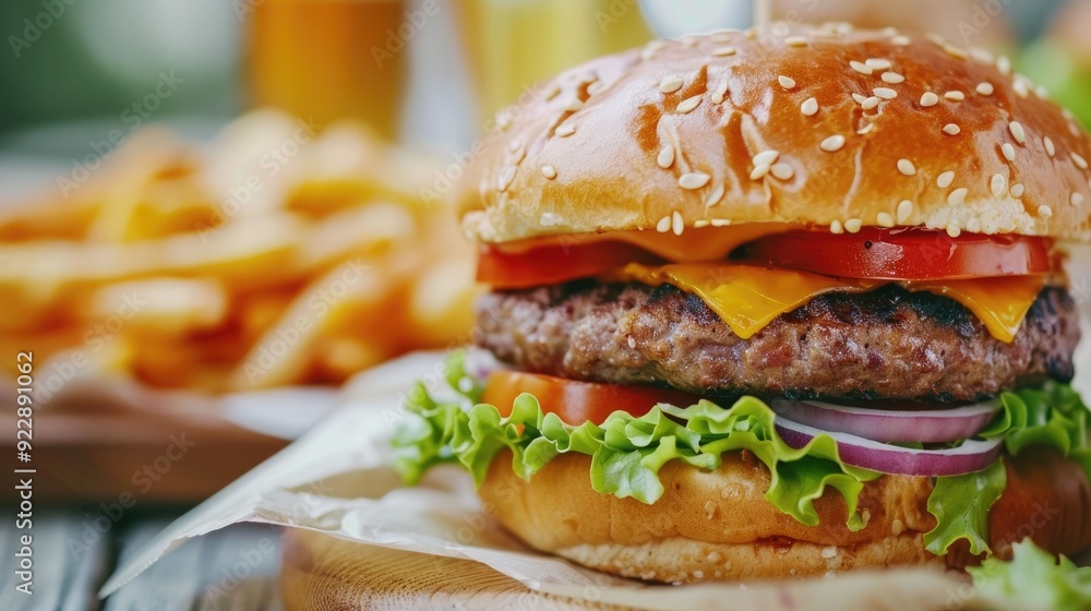 Mouthwatering Burger and Fries Shared by Friends in a Cozy Fastfood ...