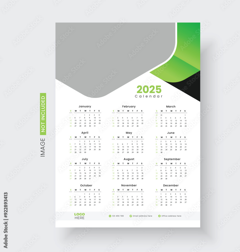 2025 One page wall calendar design template, Minimalist style calendar ...