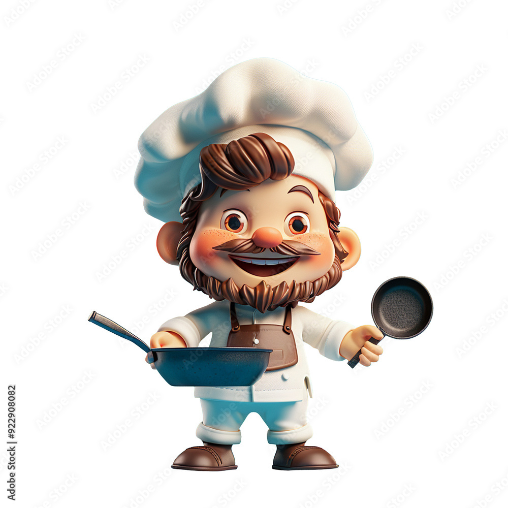 Cute 3D character icon of a full-body chef, wearing a chef's hat and ...