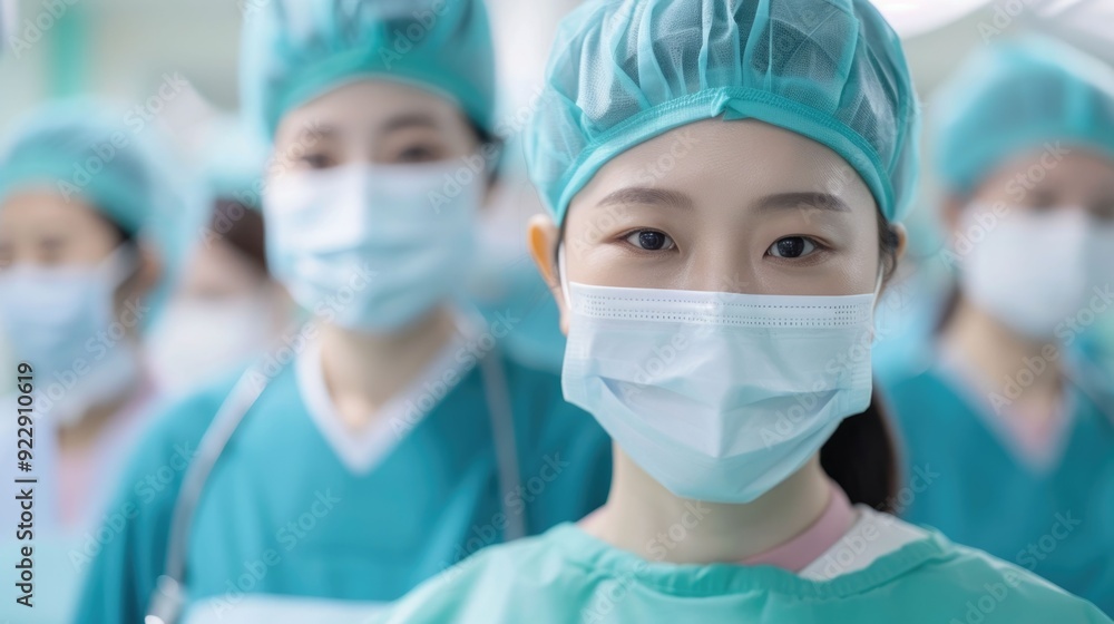 Group of Asian medical professionals in uniform conducting dental ...