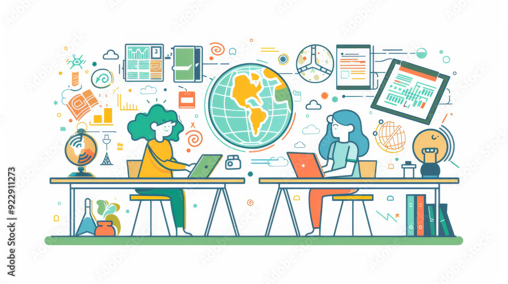 design abnormal body type big body small head of two human working ...