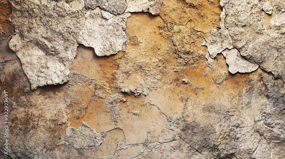 Timeworn Stone: A close-up shot of weathered, peeling stone, revealing ...