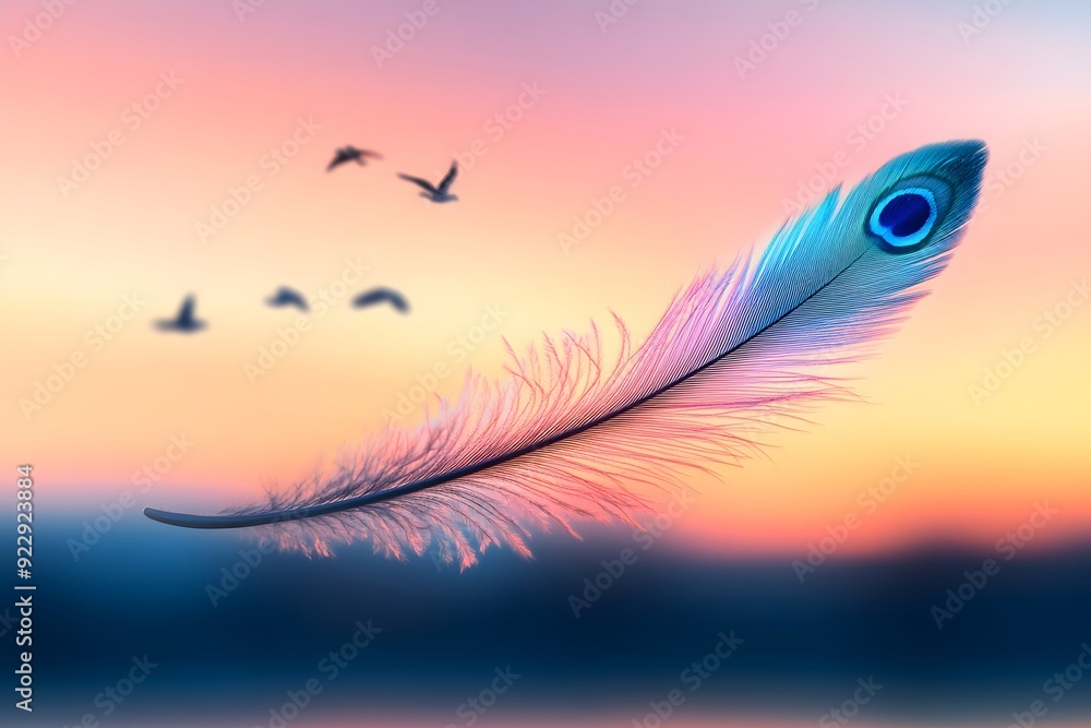 Sacred beautiful peacock feather as symbol of Hindu god Lord Krishna on ...