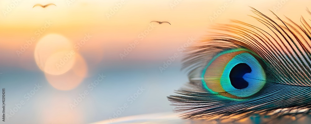 Sacred beautiful peacock feather as symbol of Hindu god Lord Krishna on ...