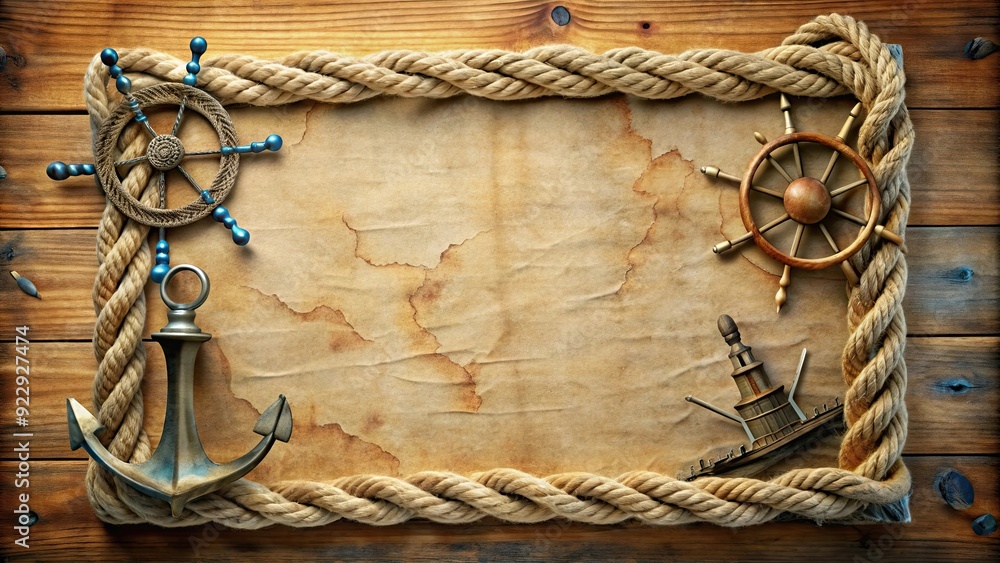 Nautical themed frame with anchors and ropes on torn paper edge, pirate ...