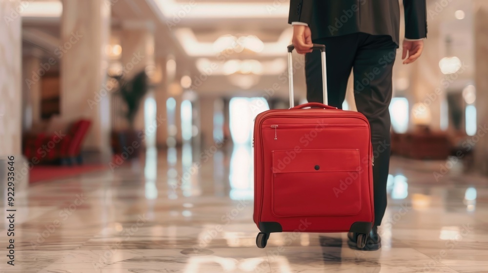 Attentive hotel bellhop in uniform carefully carrying multiple pieces ...