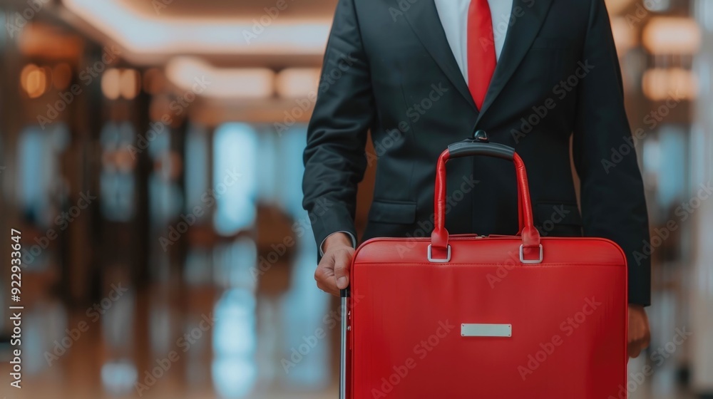 Hotel bellhop or porter assisting guest with luggage in the luxury ...