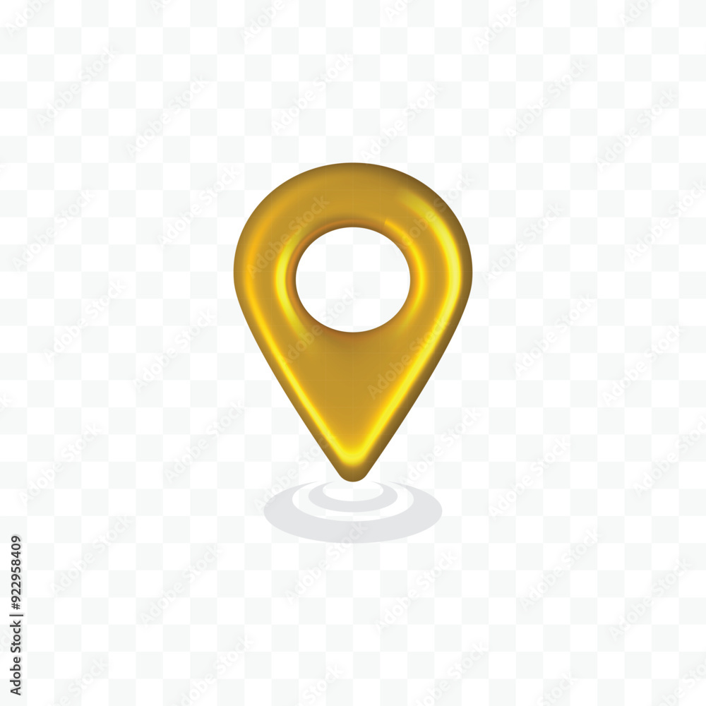 location icon mark. Realistic 3d shiny golden Locate pin gps map design ...